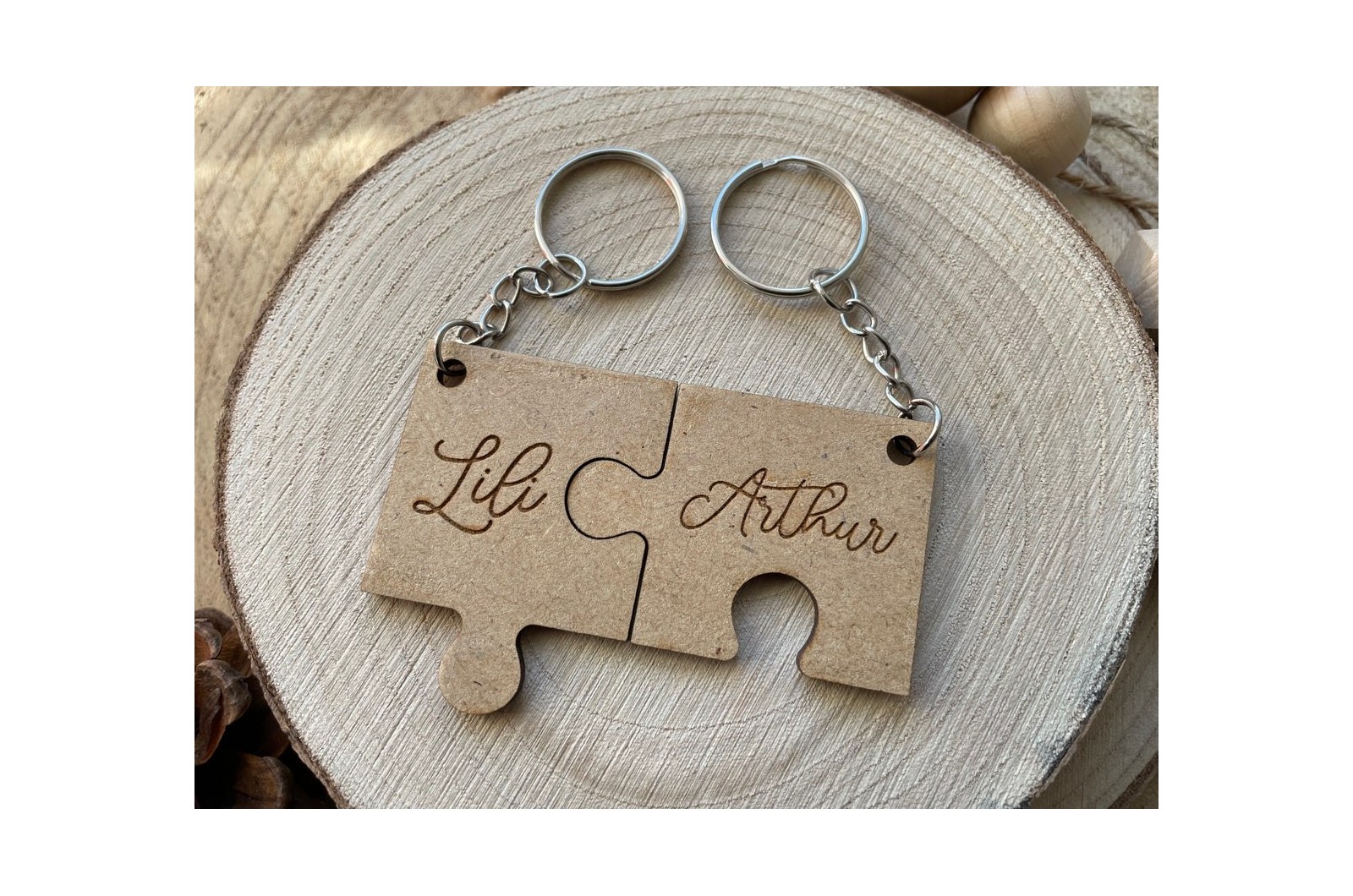 Porte-clé en bois personnalisé Puzzle - Une Jolie Fête